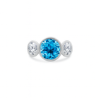Bezel Set Round Blue Topaz Ring with Lab Grown Diamond Side Stones – Lindsey Leigh Jewelry