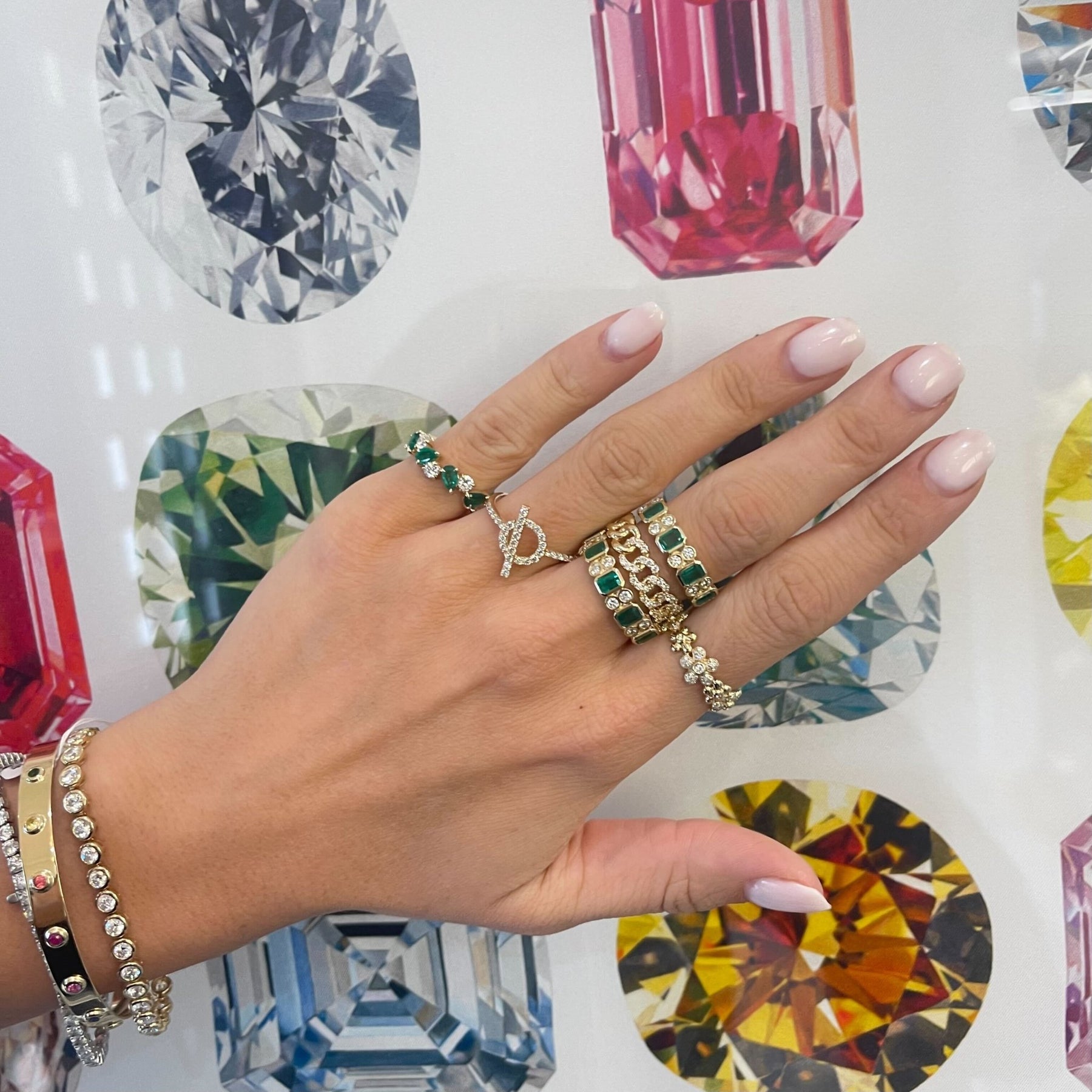 Alternating Emerald Cut & Double Diamond Bezel Band – Lindsey Leigh Jewelry