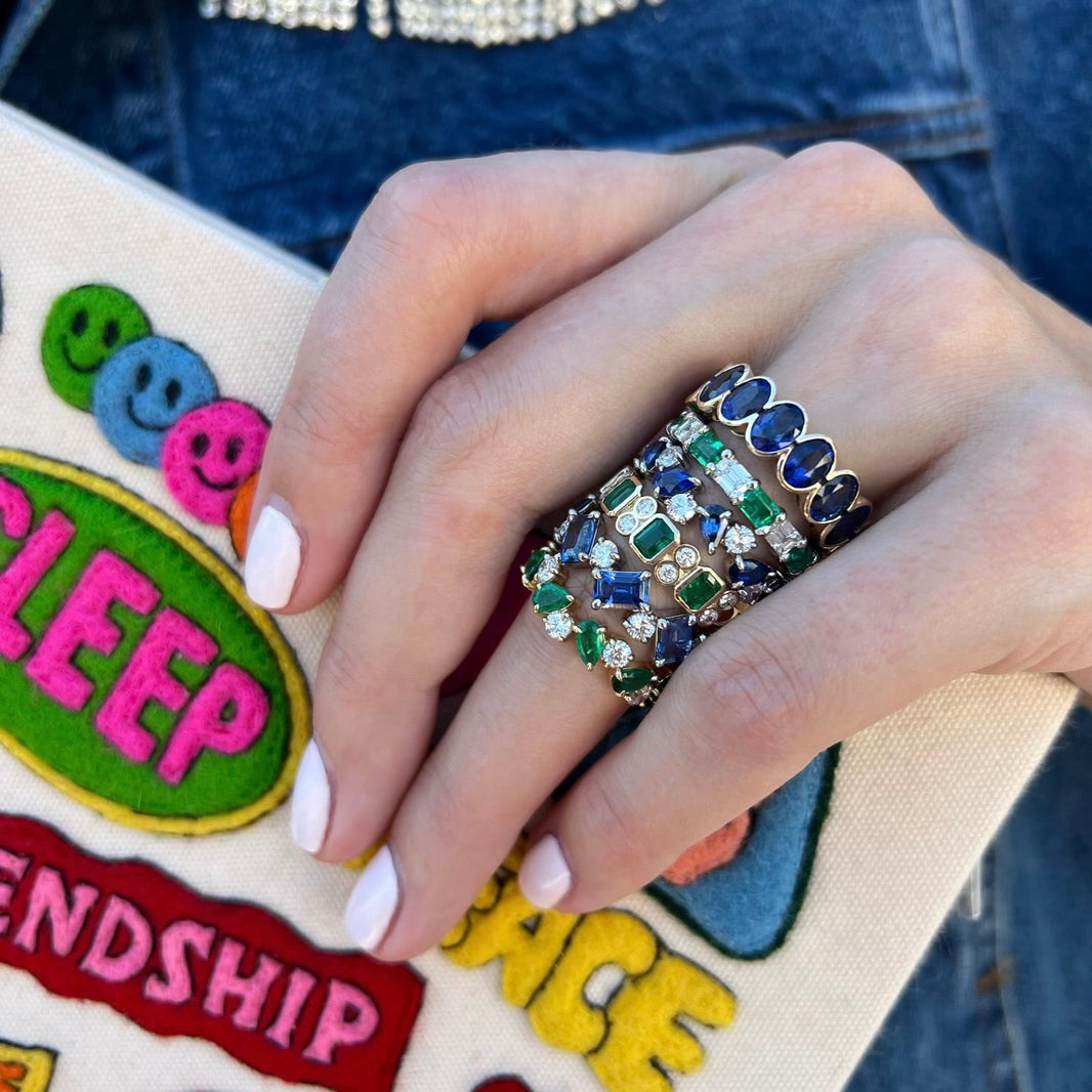 Alternating Emerald Cut & Double Diamond Bezel Band – Lindsey Leigh Jewelry