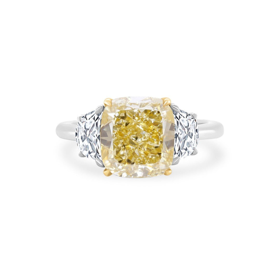 Cushion Cut Yellow Diamond with Half Moon Cut Side Stones – Lindsey ...